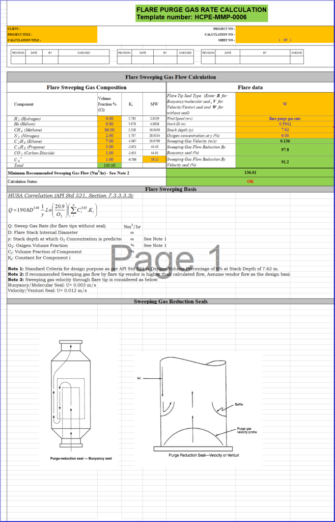 Flare Purge Gas | Excel Calculation Template