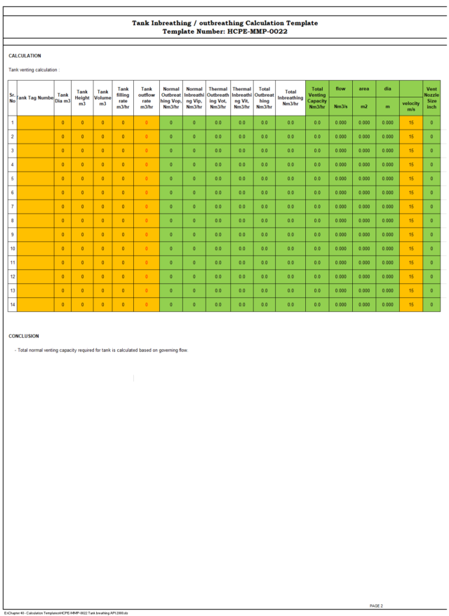 API 2000 Tank Breathing Calculation | Excel Template