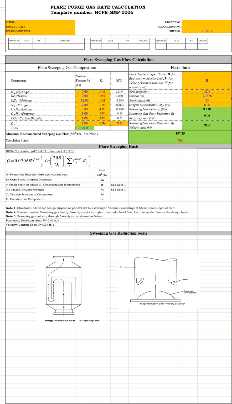 Flare Purge Gas | Excel Calculation Template