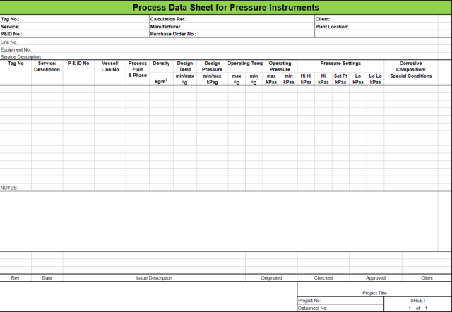 Blank Process Datasheet for Pressure Instruments - Download