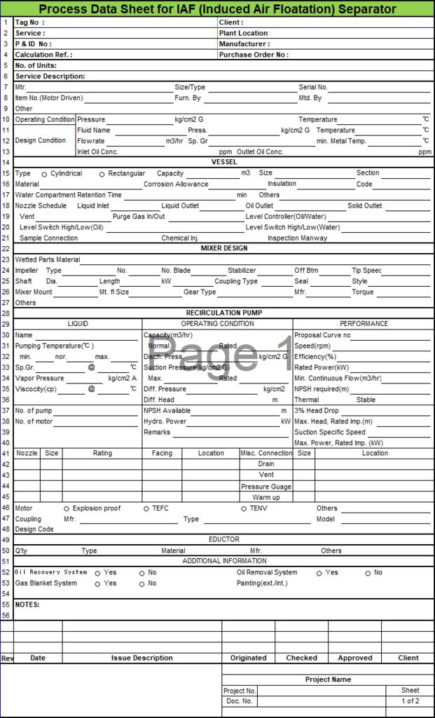 Blank Process Datasheet for Induced Air Floatation Separator - Download