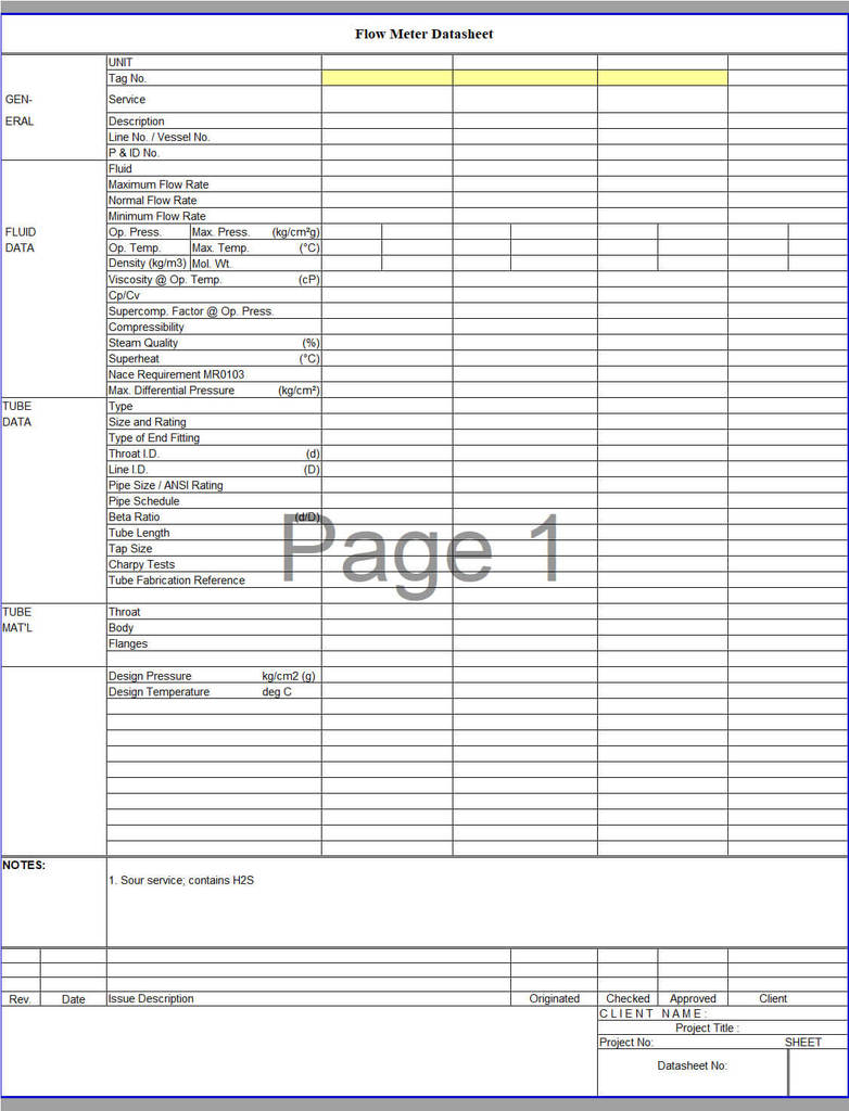 Blank Process Datasheet for Flowmeter IPDS - Download
